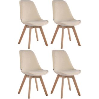 Clp Lot de 4 Chaises de salle à manger Borneo V2 en velours Crème Nature