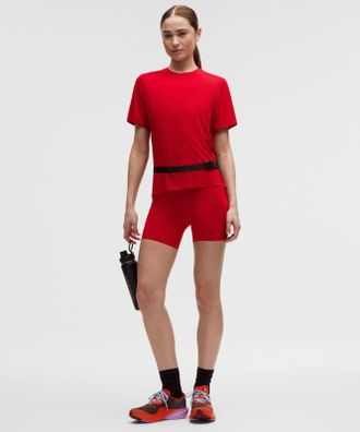 lululemon Fast and Free Shorts mit hohem Bund 5 Taschen f&uuml;r Frauen - 15 cm - Neon - Gr&ouml;&szlig;e 10