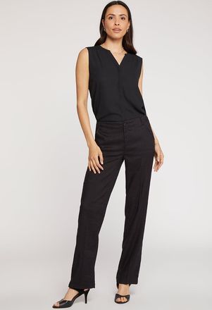 NYDJ Marilyn Gerade Hose aus Stretch-Leinen | Schwarz