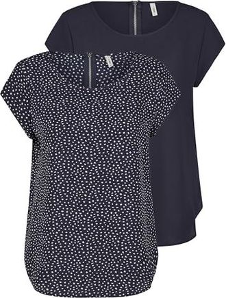 Only ONLVIC Lot de 2 t-shirts pour femme - Coupe droite - Col rond - Manches courtes - Motif basique - Couleur unie - Blanc, noir, vert, rose, bleu, 34, 36