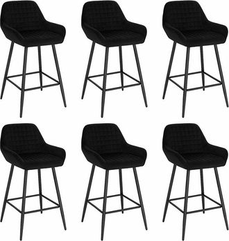 Woltu Woltu - Lot de 6 Tabourets de bar Chaise de Bar avec Accoudoirs, Design Chaise Haute pour Bar, Si&egrave;ge en Velours, Cadre en m&eacute;tal, Noir