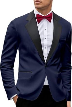 Generic Veste pour homme coupe ajust&eacute;e avec revers contrast&eacute;s - Blazer &eacute;l&eacute;gant pour mariage, carnaval, f&ecirc;te - Veste de costume pour homme &agrave; un bouton festif p