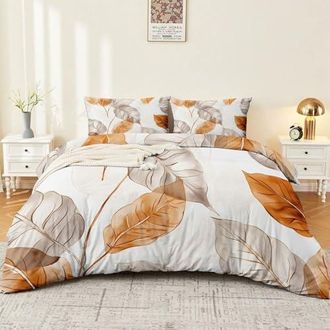 Generic Housse de Couette 240 x 220 cm, Plantes Aquarelle Texture Feuilles Parure de Lit Imprim&eacute;e Microfibre Douce Housse Couette avec Fermeture &eacute;clair + 2 Ta