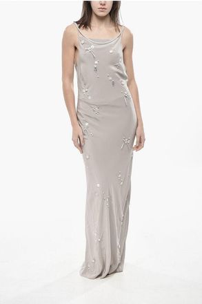 Bernadette Bare-Back Silk Slip Dress with Pearls size 38