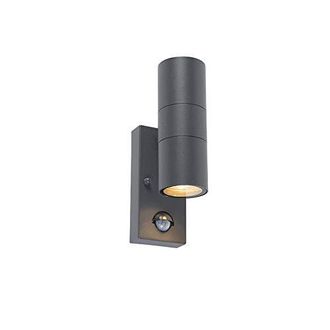 QAZQA duo - Eclairage exterieur avec detecteur de mouvement - 2 lumi&egrave;re - H 210 mm - Gris fonc&eacute; - Moderne - &eacute;clairage ext&eacute;rieur