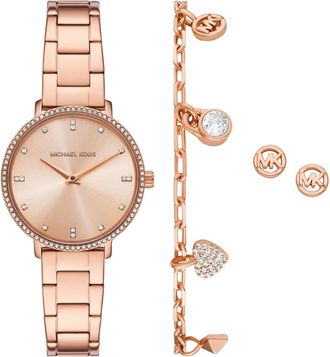 Michael Kors Uhr, Armband und Ohrringe Set Michael Kors Pyper Gift Set MK7645SET Ros&eacute;gold