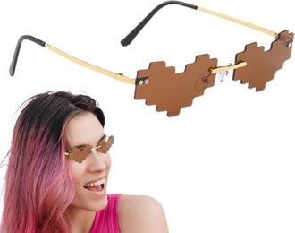 Generic Lunettes de soleil amusantes en forme de coeur mosaïque - Lunettes sans arc colorées - Lunettes de plage tendance pour adultes et - Idéales pour les f