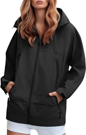 Generic Vestes de pluie pour femmes, veste de pluie l&eacute;g&egrave;re et coupe-vent, coupe ample, tenue de randonn&eacute;e avec capuche, grande taille 2026, Noir, XS
