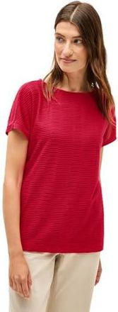 Cecil 3226755 T-Shirt structur&eacute; de Couleur Unie, Rouge Pomme glac&eacute;, S Femmes