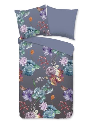 Good Morning Baumwoll-Bettwäsche 135x200 Quinn Blüten violett lila blau 20095