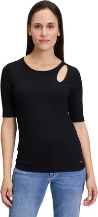 Betty & Co Damen Rundhals-Shirt mit Cut-Outs M, Schwarz
