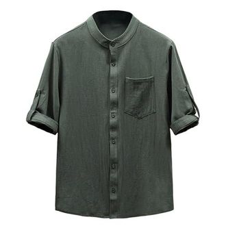 Generic Chemise d&eacute;t&eacute; &agrave; manches courtes respirante et d&eacute;contract&eacute;e pour homme, couleur unie, col montant, classique, l&eacute;g&egrave;re, boutonn&eacute;e, pour lext&eacute;rieur, la pla