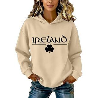 Generic HUIFUAO Irlande St Patrick Sweat &agrave; capuche pour femme Dr&ocirc;le Tr&egrave;fle Costume irlandais St Paddys Day Tr&egrave;fle Vert Chemises Vacances Hauts &agrave; manches longu