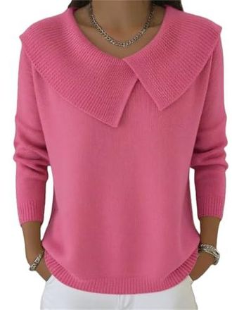 Generic Pull en tricot &agrave; col pour femme - Style r&eacute;tro - Couleur unie - Pull tricot&eacute; &agrave; col - D&eacute;contract&eacute; - Doux, rose, XXL-6XL