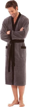 Morgenstern Kimono Bademantel f&uuml;r Herren in Grau lang leicht M&auml;nner Duschbademantel Herrenbademantel Baumwolle Microfaser Viskose Gr&ouml;&szlig;e M