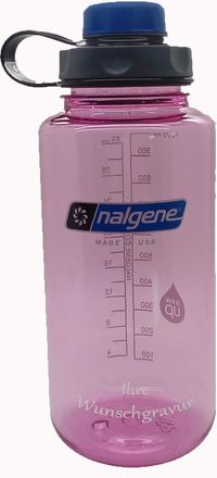 Nalgene Flasche Everyday Weithals - 1 L mit capCAP-Deckel (Light pink, mit Namensgravur, Deckel blau)