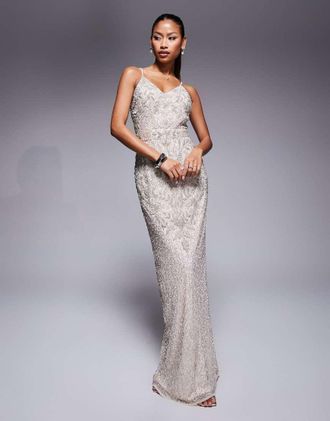 Beauut Robe longue &agrave; fines bretelles orn&eacute;e de sequins - Cr&egrave;me-Blanc