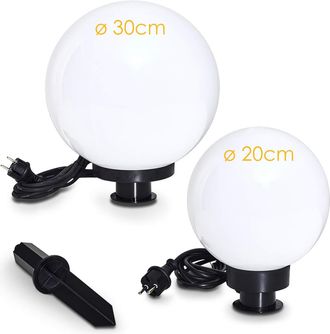 HOFSTEIN Kugelleuchte Miau, Kugellampe 2er Set, Außenleuchten aus weißem Kunststoff Ø 20 und 30 cm, Leuchtkugeln mit E27-Fassung, Kugellampen mit 5 Meter Zulei