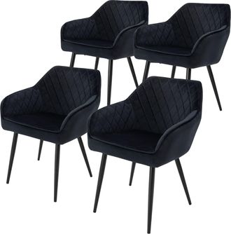 ML Design ML-Design 4er Set Esszimmerst&uuml;hle mit Armlehne und R&uuml;ckenlehne, Schwarz, K&uuml;chenstuhl mit Samtbezug, Polsterstuhl mit Metallbeinen, Ergonomischer Stuhl
