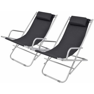 vidaXL Chaises inclinables de terrasse 2 pcs Acier Noir