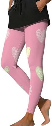 Generic Pantalon de yoga d&eacute;contract&eacute; pour femme avec motif coeurs et noeuds, leggings tendance, confortables, doux et moulants, Rose, 3XL