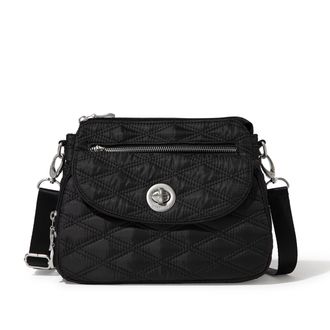 Baggallini Damen Crossbody-Tasche, 25,4 X 17,8 cm, Leicht, Wasserabweisend, RFID-Schutz und Innenorganisation Calais Umhängetasche, Schwarze Steppdecke