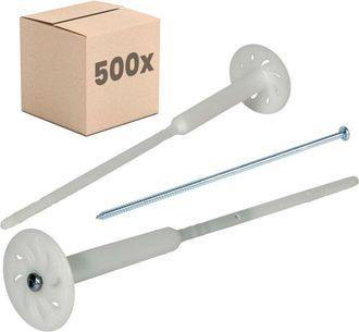 Protektor D&auml;mmstoff-Schraubd&uuml;bel f&uuml;r Fassadend&auml;mmung mit verzinkter Stahlschraube - 28cm, 500 St&uuml;ck, Wei&szlig;