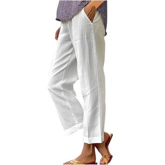 Generic Pantalon d&eacute;t&eacute; 7/8 pour femme - L&eacute;ger - Avec cordon de serrage et poches - Pantalon en coton et lin - Pantalon &eacute;l&eacute;gant et a&eacute;r&eacute; - D&eacute;contract&eacute; - Conforta