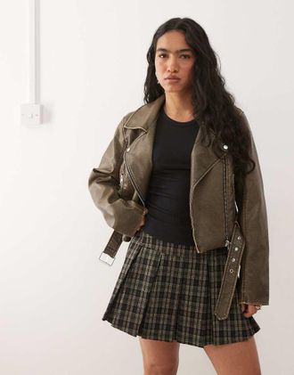 Noisy May Jacke aus Kunstleder in Vintage-Waschung-Schwarz