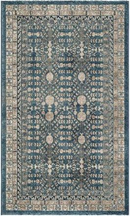 Safavieh Traditionell Teppich für Wohnzimmer, Esszimmer, Schlafzimmer - Sofia Collection, Kurzer Flor, Blau und Beige, 91 X 152 cm