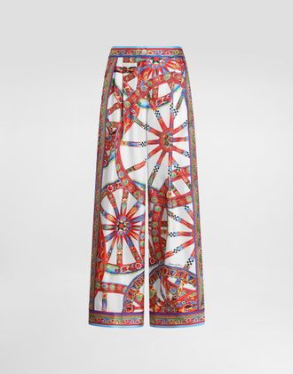 Dolce & Gabbana Hose Vanity Aus Seidentwill Mit Carretto-print - Frau Hosen Und Shorts Mehrfarbig 38