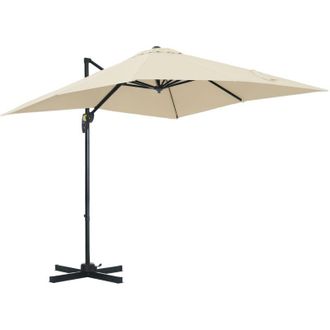 OUTSUNNY Parasol d&eacute;port&eacute; carr&eacute; inclinable manivelle avec pied en acier dim. 2,45L x 2,45l x 2,45H m m&eacute;tal alu. polyester haute densit&eacute; beige
