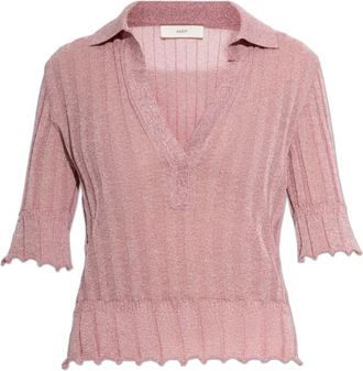 Akep Femme, Pulls, Rose, Taille: 42 FR Polo en maille c&ocirc;tel&eacute;e