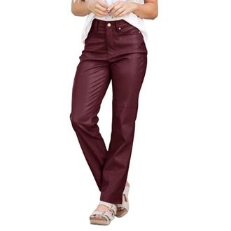 Generic Femme Pantalons Simili Cuir Pantalon Droit Taille Haute en Cuir PU Pantalon de Loisirs Y2k R&eacute;tro Pantalon Chic &eacute;Lastique Leggings Pantalon en Cuir Noi