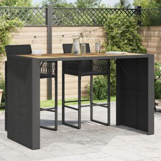 vidaXL Garten-Bartisch mit Holzplatte Schwarz 185x80x110 cm Polyrattan - Vidaxl