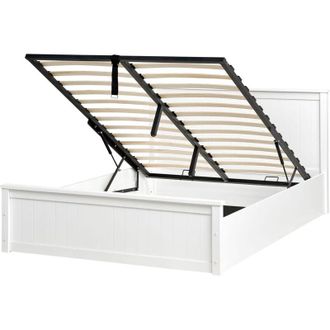 Beliani Bett mit Stauraum Kiefernholz LAMBRES 140 x 200 cm Wei&szlig;