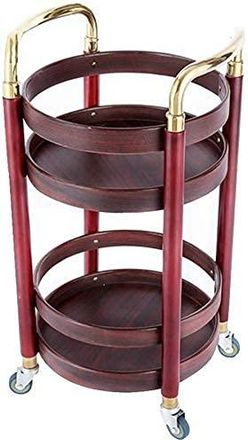 Generic Chariot de rangement multifonctionnel, chariot de service de boissons à 2 niveaux, chariot roulant multifonction avec cadre en bois, poignée ronde, ga