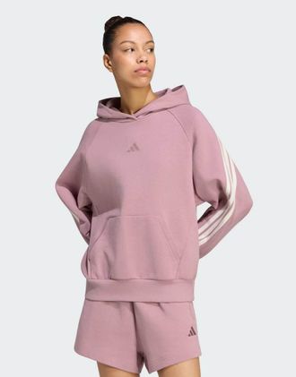 adidas adidas Performance - Sweat &agrave; capuche avec 3 bandes - Mauve magique/blanc cass&eacute;-VIOLET