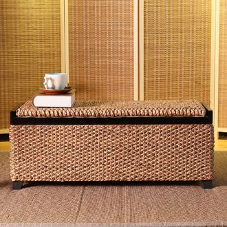 Generic Rustikale, Handgefertigte Rattan-Aufbewahrungsbank Mit Massivholzrahmen, 77 L Schuhhocker for Schlafzimmer, Wohnzimmer, Eingangsbereich (90 X 35 X 40 