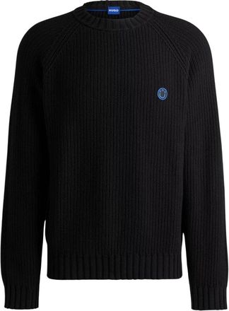 HUGO BOSS Homme, Pulls, Noir, Taille: M Pull en Coton &agrave; Col Rond avec Logo Smiley