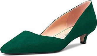 Castamere Femmes Bas Kitten Talon Heel Fermé Carré Bout Escarpins Slip-on Classique Cute Bureau 3.5 CM Heels Party Chaussures Vert C 39 EU