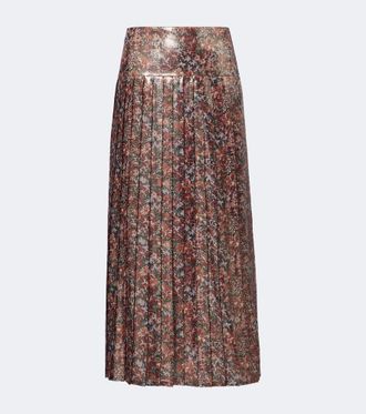 Valentino Jupe midi en soie m&eacute;lang&eacute;e &agrave; fleurs
