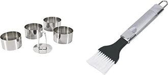 Equinox 508937, Lot de 4 emporte pi&egrave;ces ronds diam. 8 cm hauteur 4,5 cm en acier inoxydable + poussoir inox & 503097 Pinceau de cuisin Nylon, INOX