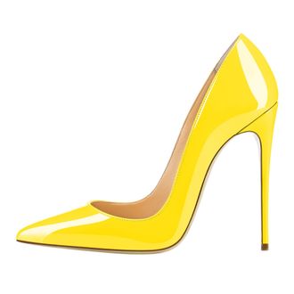 EDEFS Klassische Damen Lack Pumps Stilettos High Heels Abend Schuhe Stilettos 12CM Gelb Größe EU39