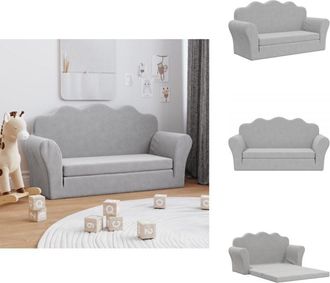 vidaXL Kinder-Schlafsofa 2-Sitzer Hellgrau Weicher Pl&uuml;sch - Kinder Couch - Kinder Sofa - Sitzsack Kinder - Kuschelbett - Spielplatz M&ouml;bel