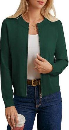 Grace Karin Femme Zippe Tricot&eacute;e Manche Longue Basique Cardigan Veste avec Poches Vert Fonc&eacute; M