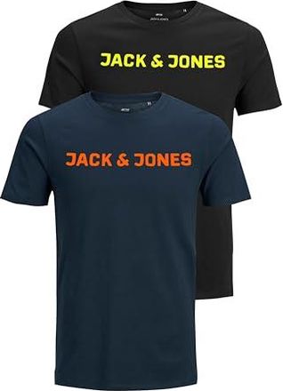 Jack & Jones JJECORP Lot de 2 t-shirts à col rond avec logo SS pour homme, XXXL