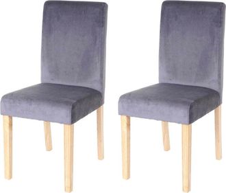 Mendler Mendler - 2x chaise de séjour Littau, fauteuil, velours - tissu gris, pieds clairs