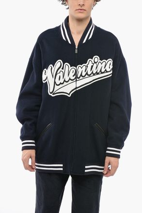 Valentino Wool Oversized Bomber Jacket with Terry Logo Valentino