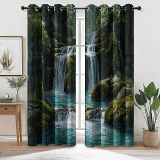 Generic Verdunkelungsvorh&auml;nge mit &Ouml;sen Natur Wasserfall Dschungel Drucke Gr&uuml;n W&auml;rme K&auml;lteisolierende Schalld&auml;mmende Vorhang Blickdicht f&uuml;r Wohnzimmer Schlafzi